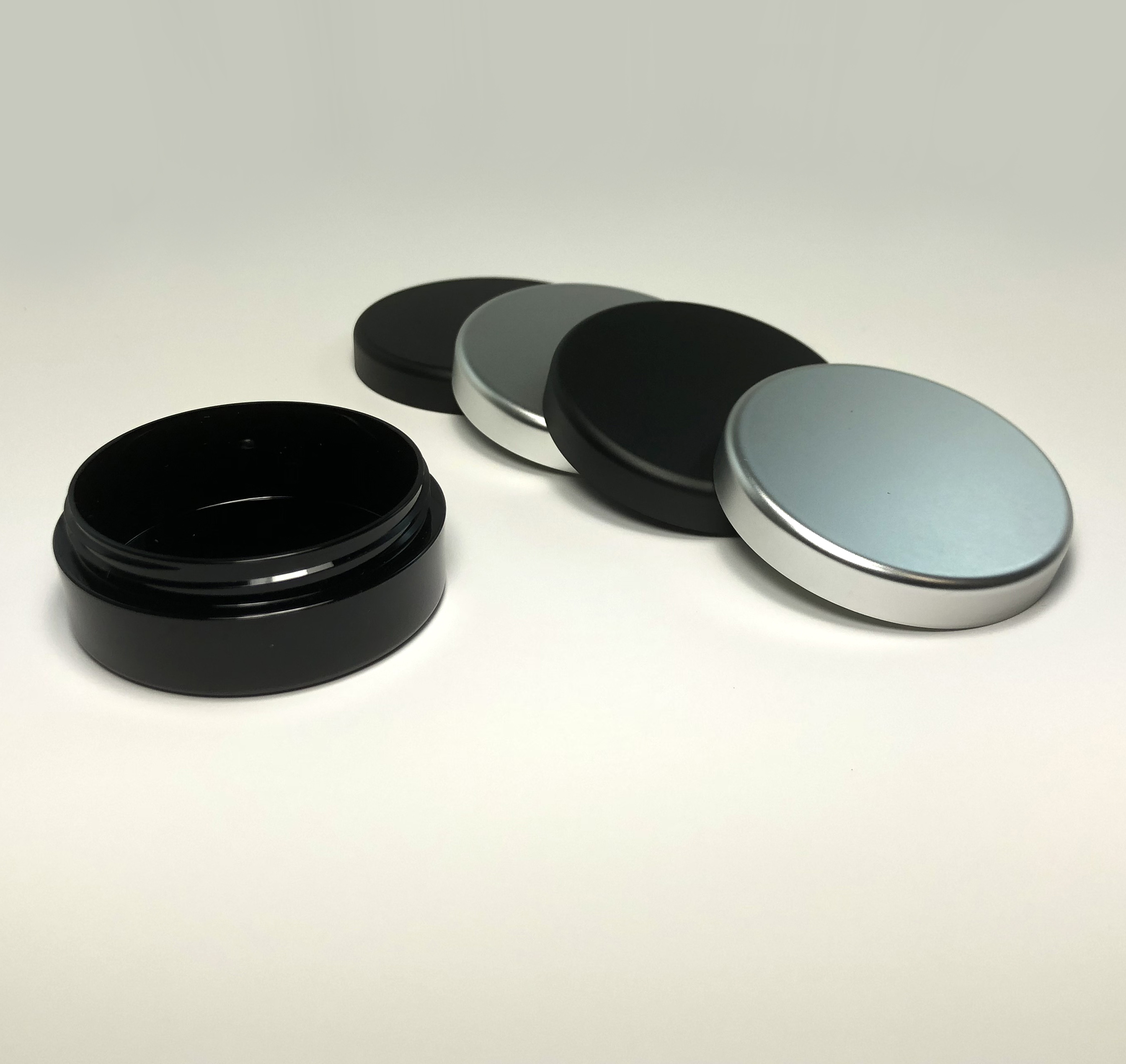 20 Gram Black Cosmetic Jars with Variety of Color Lids - New Product at ...